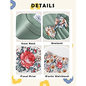 Yekaty Kids Clothes Set Girls Floral Crewneck Outfits 2 Pcs Long Sleeve Green Tops Floral Loose High Waist Pants Sets