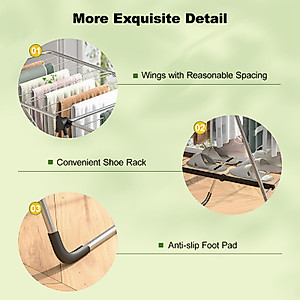 Giantex Clothes Drying Rack, 2-Layer Aluminum Foldable Laundry Drying Rack with 2-Level Adjustable Height, Anti-slip Foot Pad, Space Saving Freestanding Collapsible Laundry Drying Rack