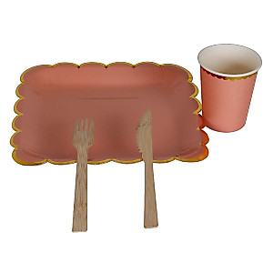 Geeklife Pastel Orange Paper Party Cups with Gold Border, Gold Foil Disposable Paper Cups 9oz for Wedding,Party,Cocktail and Anniversary Dinner, 40Pcs