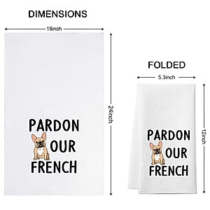 WCGXKO Bulldog Gift Bulldog Lover Gift Dog Owner Gift Pardon Our French Kitchen Towel Gift Funny French Bulldog Themed The Bowl Towel (Pardon Our French Towel)