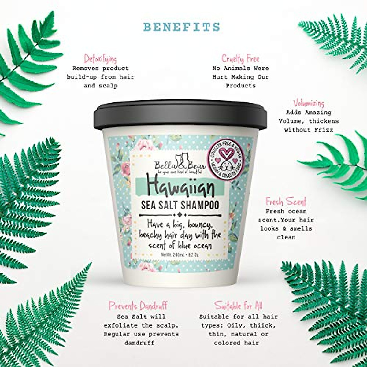 Bella & Bear Hawaiian Sea Salt Volumizing Shampoo, Exfoliating, Cruelty Free, Ocean Scent (1oz)