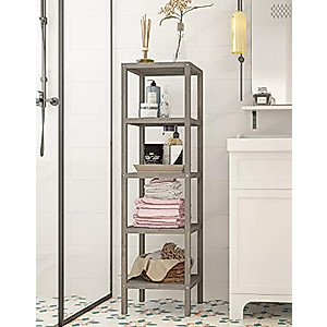 INTERBUILD REAL WOOD Holger 5 Tier Storage Shelving Tower, Acacia Wood, 53" x 15" x 15" - Dusk Grey