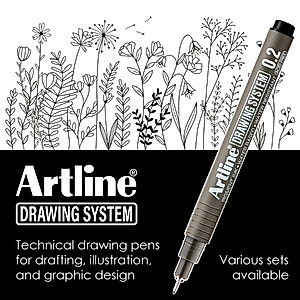 Artline 230 Drawing System Pens, Technical Drawing Pens For Drafting, Illustrating, and More, 0.2mm, 0.4mm, 0.6mm, and 0.8mm Fine Tips - Black, 4-Pack