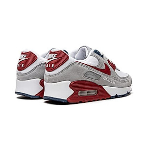 Nike Men's Air Max 90 Running Shoes, White/Grey-red-blue, 8