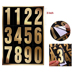 Tenare 96 pieces 8 Set Reflective Mailbox Numbers Vinyl Waterproof Numbers 0-9 Self Adhesive for Outside Signs Door Trucks Address Trash(3 Inch,Gold in Black)