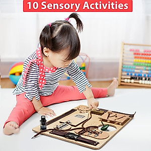 Montessori Busy Board for Toddlers- Wooden Busy Board with Spinning Top - Toddler Activity Board For Fine Motor Skills - Sensory Busy Board For Kids - Travel Educational Preschool Toy