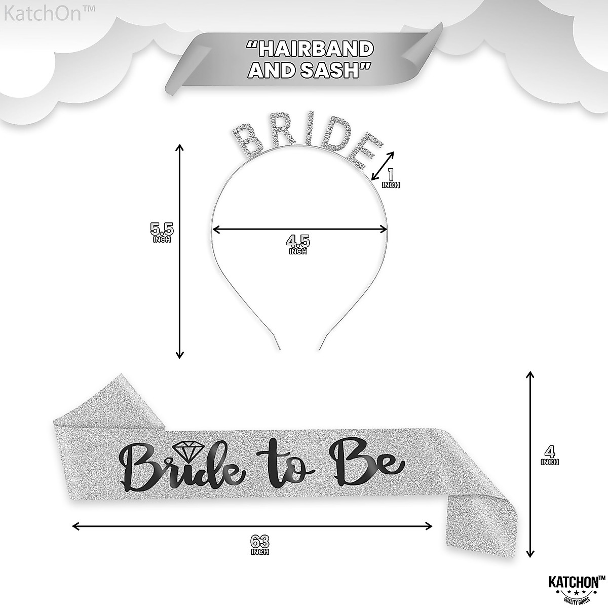 KatchOn, Black Bride To Be Sash and Bride Headband - Pack of 2 | Winter Bachelorette Party Decorations | Bride Headband And Sash for Black and White Bridal Shower Decorations, Bachelorette Headbands