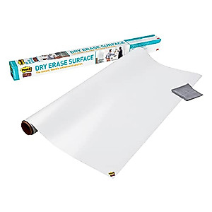 Post-it Dry Erase Whiteboard Film Surface for Walls, Doors, Tables, Chalkboards, Whiteboards, and More, Removable, Stain-Proof, Easy Installation, 6 ft x 4 ft Roll (DEF6X4)
