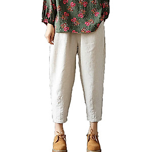 LaovanIn Women's Linen Cropped Pants Tapered Ankle Capris Trousers Elastic Waist X-Large Beige