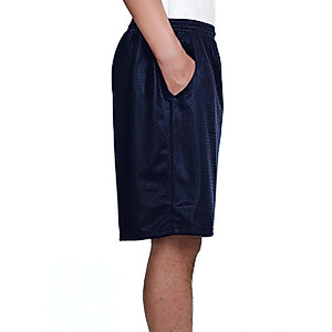 Hat and Beyond Mens Lightweight Basic Mesh Solid Basketball Jersey Workout Fitness Gym Shorts (Large, 1ihb01_Navy)