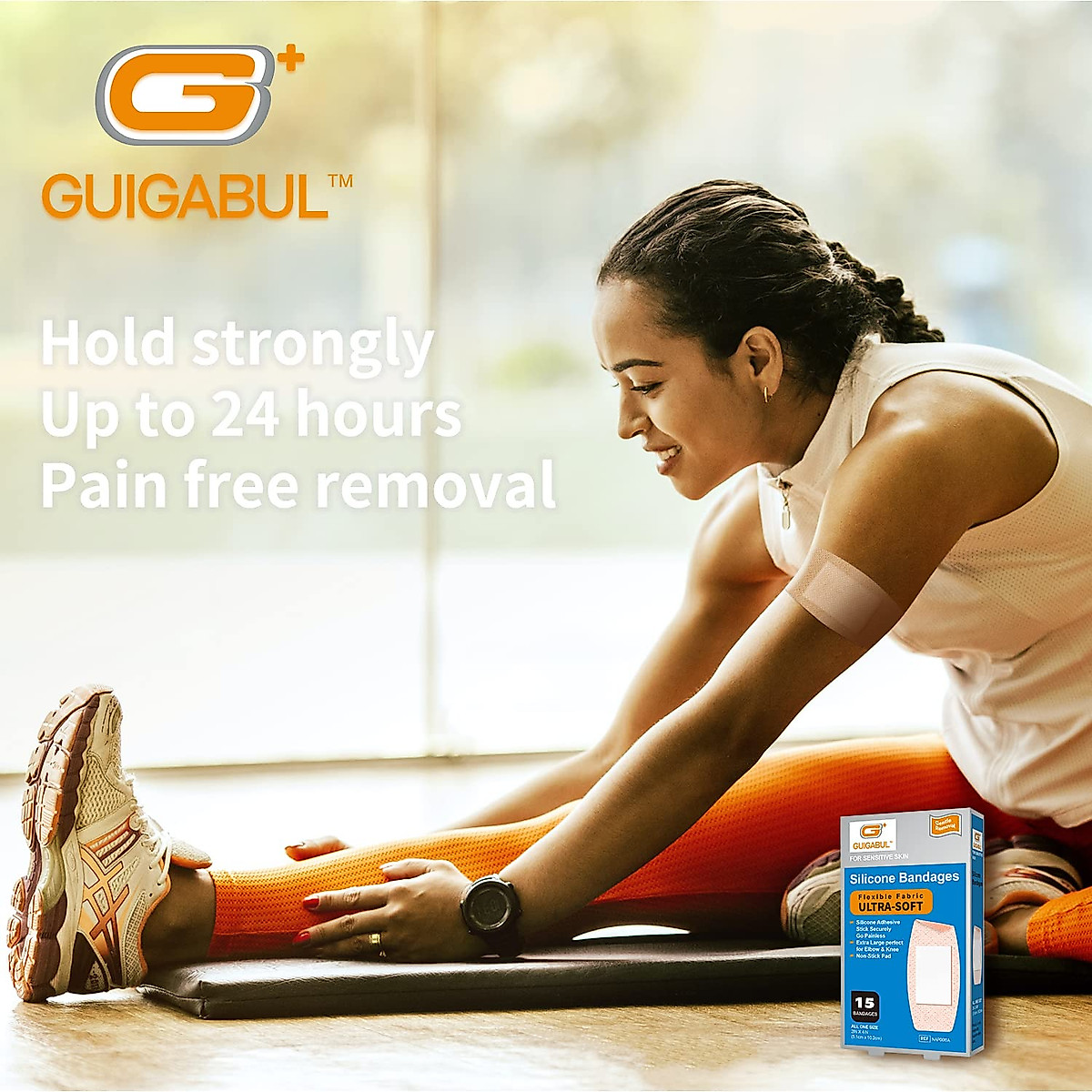 Silicone Adhesive Bandages for Elderly Sensitive Skin - Painless Removal 2''x4'' Extra Large 15 Counts Waterproof and 15 Counts Flexible Fabric Bandages by G+ GUIGABUL - Hypoallergenic - Latex Free