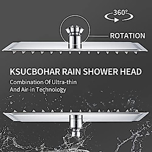 KSUCBOHAR Shower Head, 12 Inch High Pressure Rain Shower Head, Pressure Boosting Shower Head, Awesome Shower Experience, Stainless Steel Rainfall Shower Head (Square glossy)