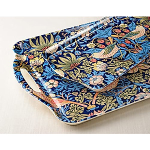 Pimpernel Morris & Co Strawberry Thief Blue Collection Sandwich Tray | Serving Platter | Crudité and Appetizer Tray for Indoor and Outdoor use, Made of Melamine, Measures 15.1" x 6.5", Dishwasher Safe