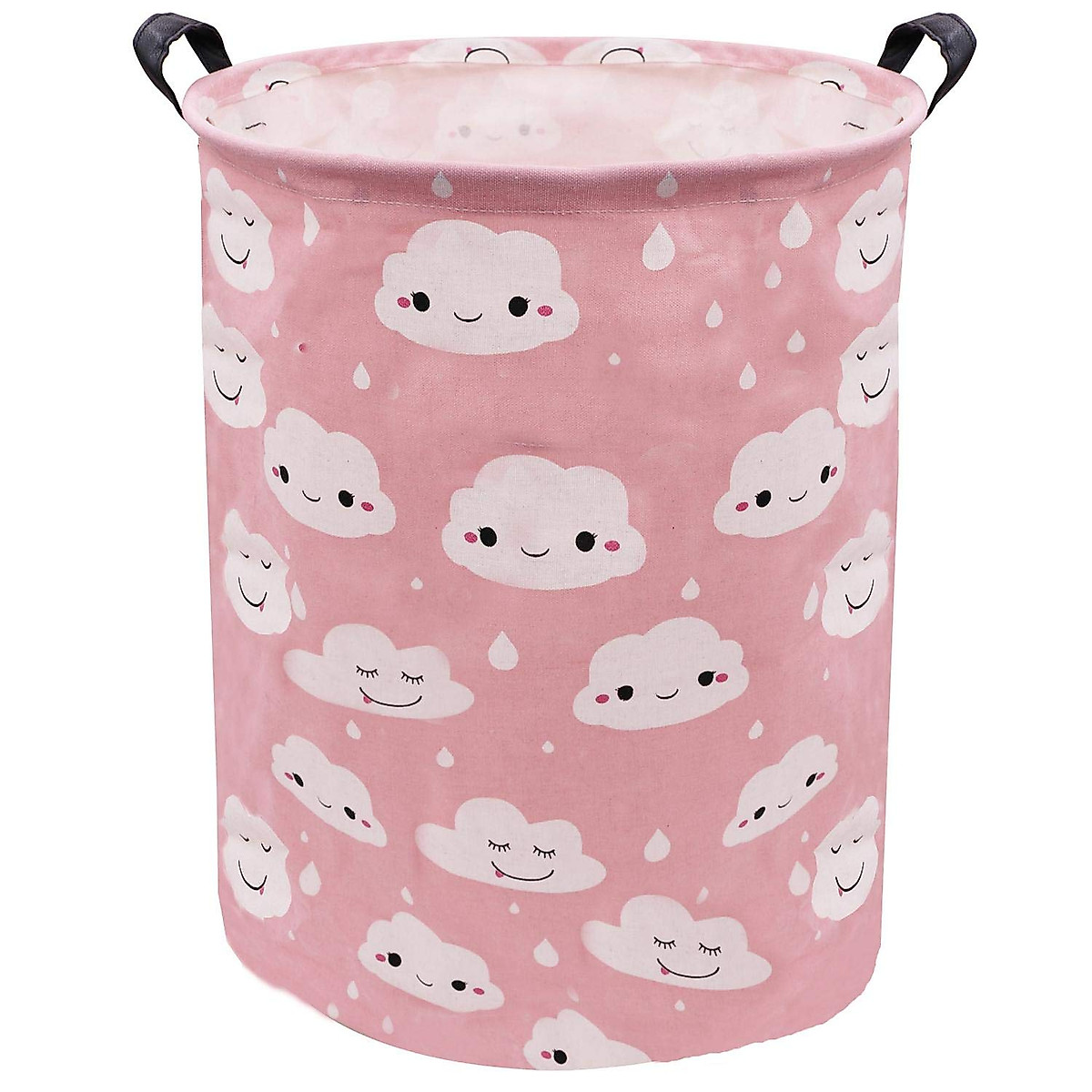 Extra Large Toy Bin Pink Cloud Canvas Fabric Toys Storage Basket, ZUEXT Girls Laundry Hamper, Waterproof Gift Basket with Handles for Baby Nursery College Dorms Kids Bedroom Bathroom