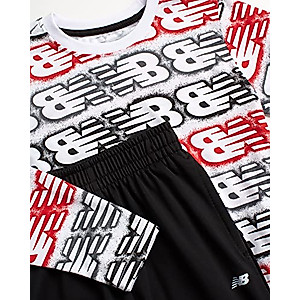 New Balance Boys' Jogger Set - 2 Piece Long Sleeve T-Shirt and Tricot Sweatpants (8-12), Size 10, White/Black