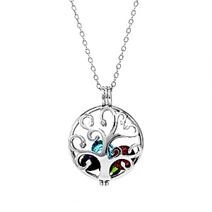 Women's Sterling Silver Personalized 6mm Round Simulated Birthstone Family Tree Locket (16" chain) - Personalized Birthstone Necklaces - Family Tree Jewelry - Gifts for Mom