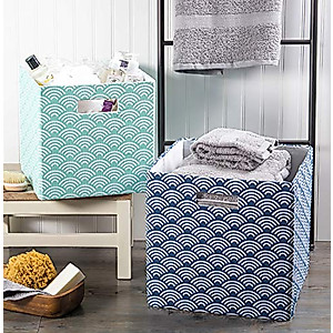 DII Collapsible Hard Sided Bin, Waves, Blue, Small