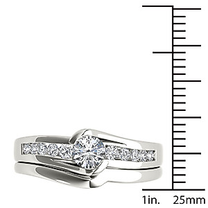 DZON Sterling Silver 1/2CT TDW Dimaond Bypass Bridal Set For Women(I-J, I2)