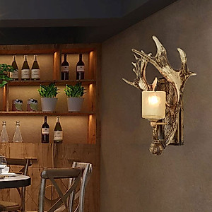 Vintage Deer Antler Wall Sconces, Nordic Industrial Wall Lamp, E27 Bedroom Wall Lights, Aisle Creative Deer Head Decorative Lamp (Vintage Color）