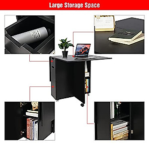 AKVOMBI Folding Dining Table with Storage, Drop Leaf Tables for Small Spaces with Wheels, Space Saving Kitchen Dining Table for Kitchen & Dining Room, Black