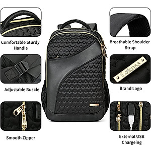 Laptop Backpack for Women, 17.3 Inch Girls College Students Backpack with USB Charging Port, Multi-layer Commuting Daypack Waterproof Rucksack for Staff Working/Teachers/Business (with Toiletry Bag)