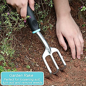 V.C.Formark Heavy Duty Garden Hand Tools, Aluminum Soil Scoop with Ergonomic Handle, Metal Garden Rake - Easy to Loosen Soil, Ideal for Transplanting, Digging, Cultivating, Weeding and Sowing