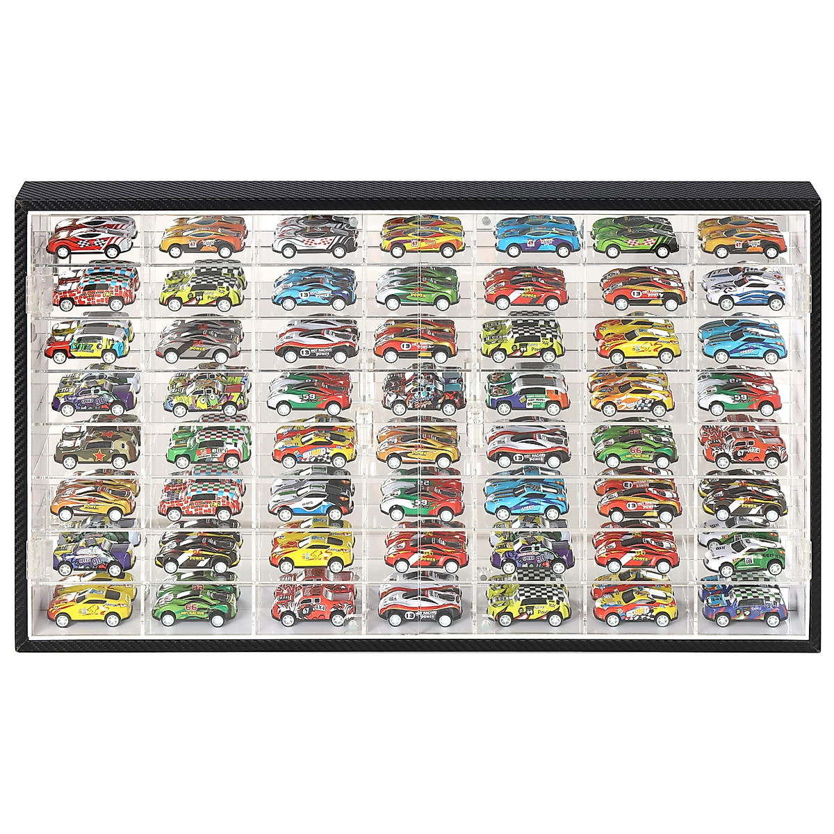 DisplayGifts 1/64 Scale Toy Cars Hot Die-cast Wheels Matchbox Display Case Storage Cabinet Shelf Rack for 56 Slots - 2 Doors, 23.5 X 15 X 2 inches