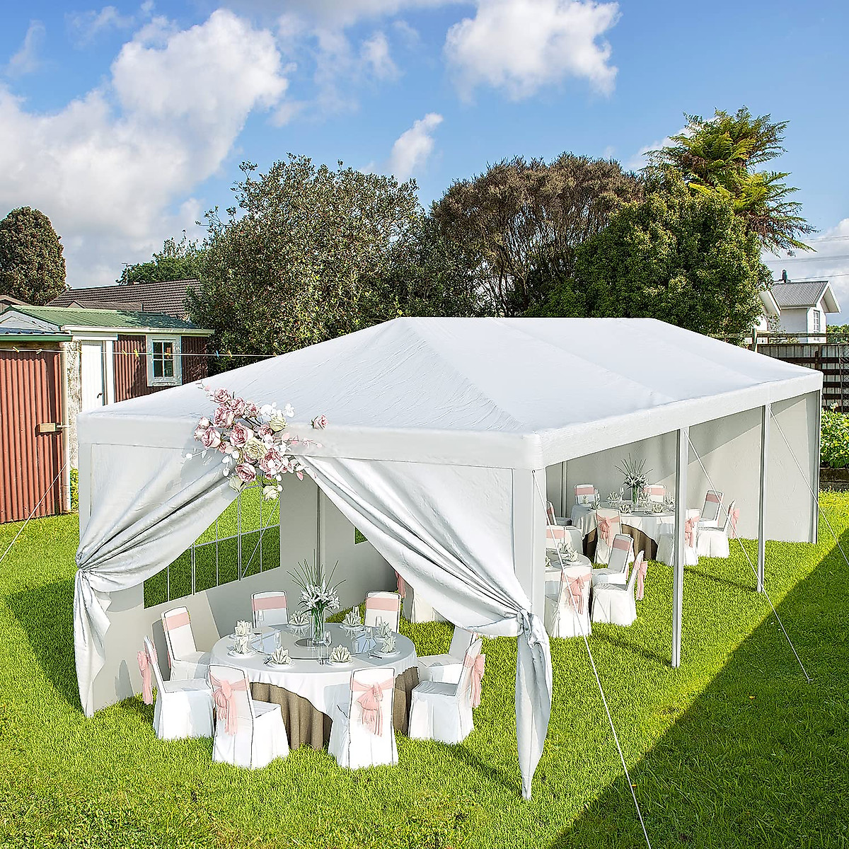 Devoko 10'x30' Outdoor Party Tent, Heavy Duty Canopy Event Wedding Tent for Parties Backyard Patio, White