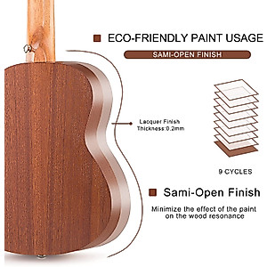 Everjoys Mahogany Soprano Ukulele Starter Kit - Professional 21 inch w/Case Strap Tuner Aquila Strings Pick (Natural Mahogany)