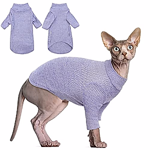 DENTRUN Sphynx Hairless Cats Shirt Pullover Kitten T-Shirts, Breathable Cat Wear Turtleneck Sweater Adorable Cat's Clothes Vest Pajamas Jumpsuit