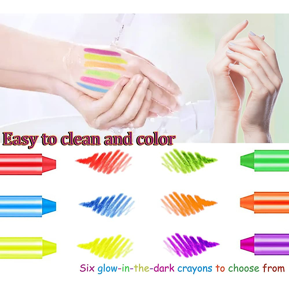 6PCS Glow in The Dark Face Paint Crayons UV Neon sign Halloween Carnival Night glow makeup Paint - Safe, Washable,