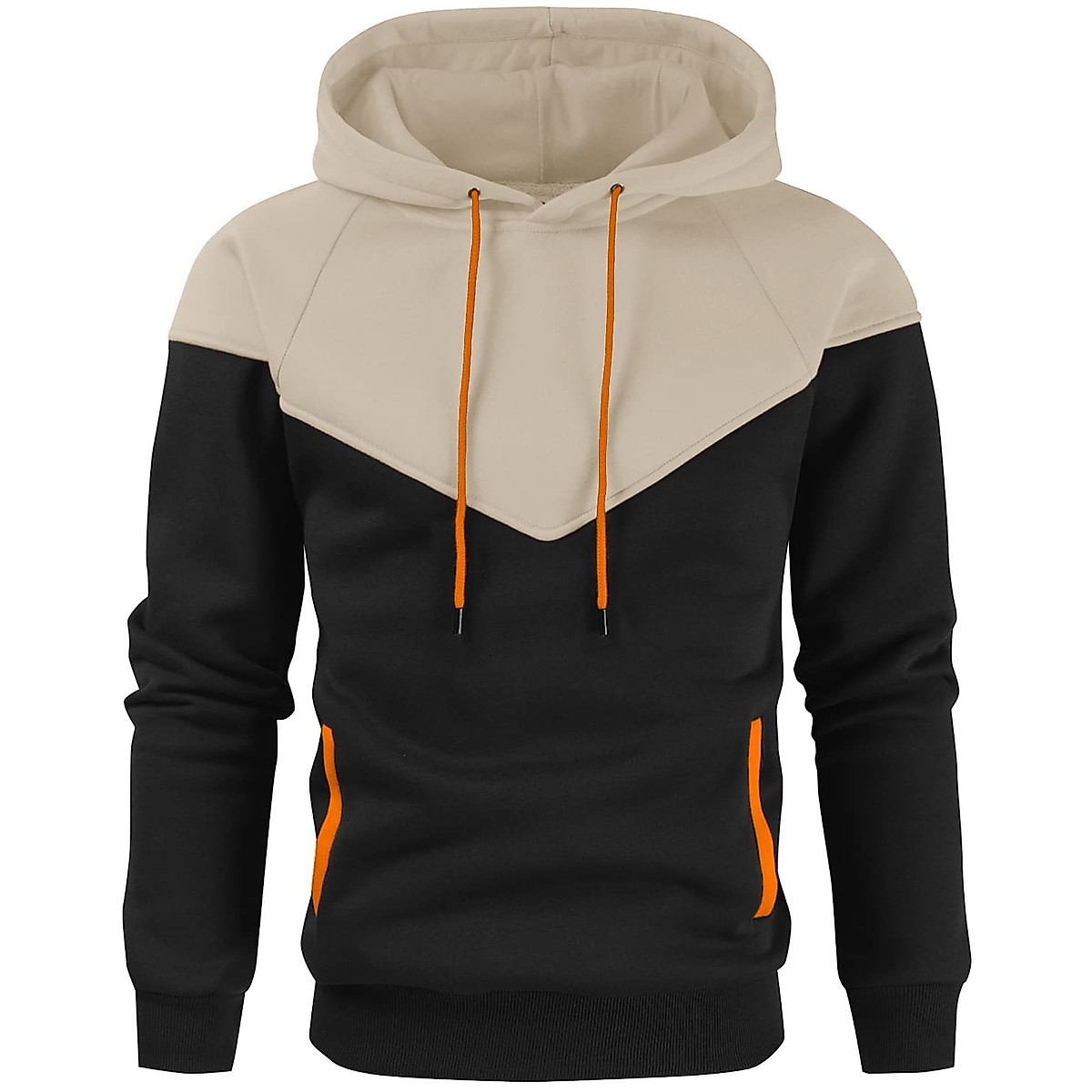 Niceif Mens Hoodies Pullover Long Sleeve Casual Hoodie for Men Hooded Fleece Sweatershirt, Beige Black S