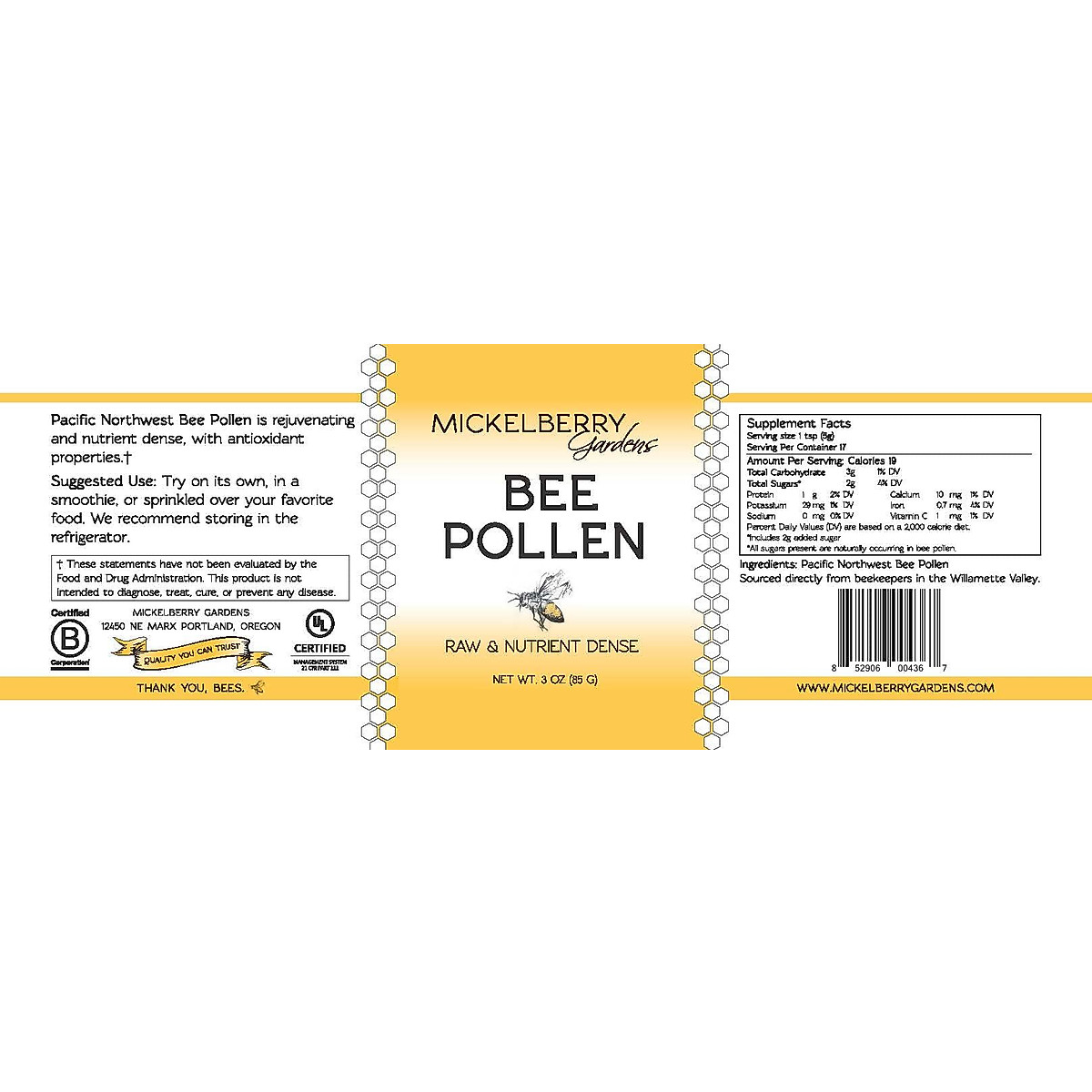 Raw Bee Pollen Granules - Complete Protein Superfood with Vitamins, Minerals & Antioxidants (3 Ounces)