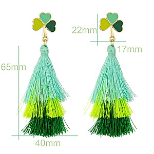 St Patrick's Day Earrings for Women, Shamrock Layered Tassel Earrings, Irish Green Clover Earrings for Women, St Patrick's Day Accessories, Bohemian Green Tassel Earrings