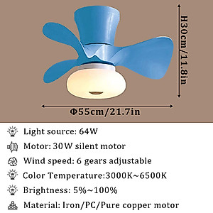 YUEGOO Kids Bedroom Ceiling Fan with Light Reversible with Remote Control 6 Speeds Led Dimmable Fan Ceiling Light 64W with Timer Modern Quiet Ceiling Fan Light