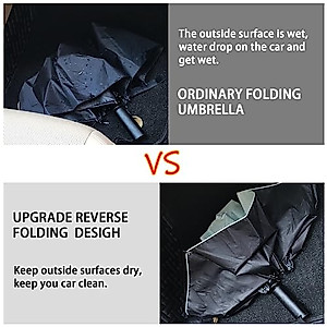 Pumi-geous Inverted Umbrella Automatic 10 Ribs Windproof Folding umbrellas with Reflective Stripe Compact Travel Umbrella for Rain UV Protection Reverse Umbrellas Car Backpack for Men Women (Black)