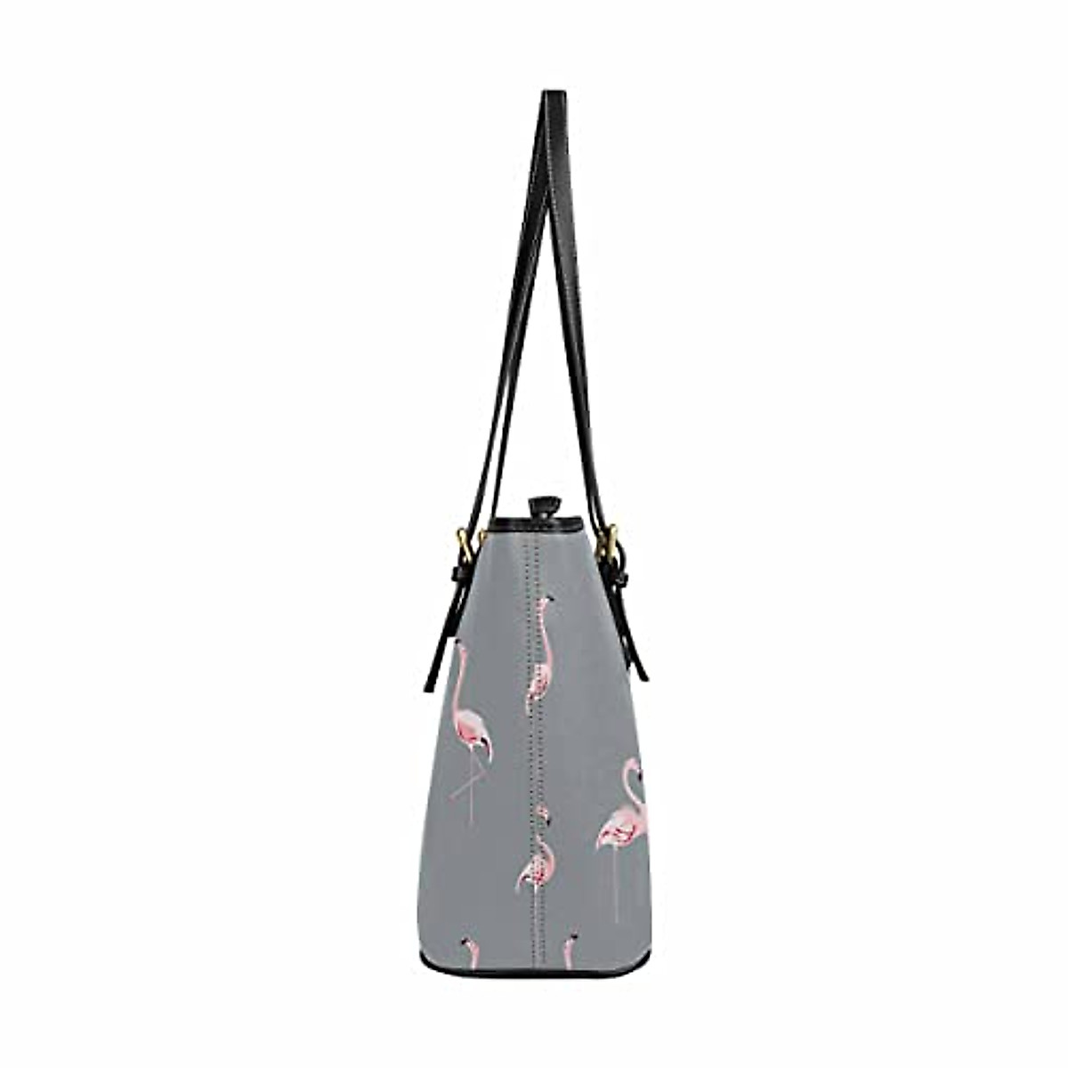 InterestPrint Flamingo Flock on Grey Background Handbags Ladies Purses Shoulder Bags Tote Bag