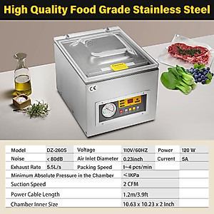 CNCEST Chamber Vacuum Sealer Machine,110V 120W Stainless Steel Tabletop Commercial Kitchen Food Chamber Vacuum Sealer Packaging Machine for Food,Fruit,Home, Commercial Using