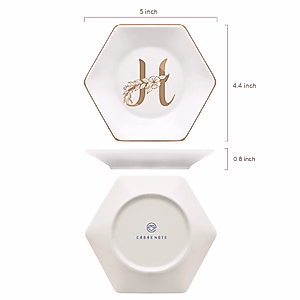 CARAKNOTS Jewelry Tray for Women Ceramic White Ring Dish Birthday Engagement Wedding Valentines Gifts for Her Jewelry Dish for Rings Earring Necklace Monogram Initial Decorative Trinket Plate Letter H