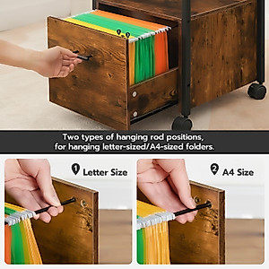 HOOBRO Mobile File Cabinet, Filing Cabinet with Charging Station, Office Cabinet, Printer Stand with File Cabinet, Open Storage Shelf, A4/Letter Size for Home Office, Rustic Brown and Black BF98UWJ01