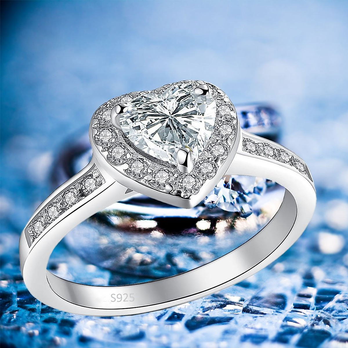 MABELLA Sterling Silver Jewelry 1.90 CT Halo Heart Engagement Ring Cubic Zirconia Promise Rings for Women Size 8