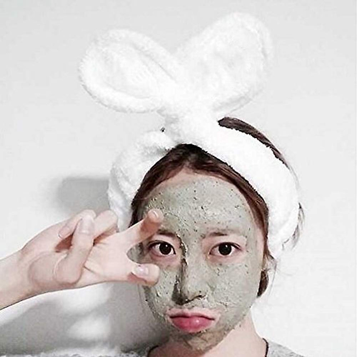 1PCS Sweet Lovely Twist Plush Bunny Rabbit Ear Headband Twist Hairband Hair Wrap Stretchable Makeup Headband Hair Accessories for Washing Face Applying Cover Make Up Shower (White)