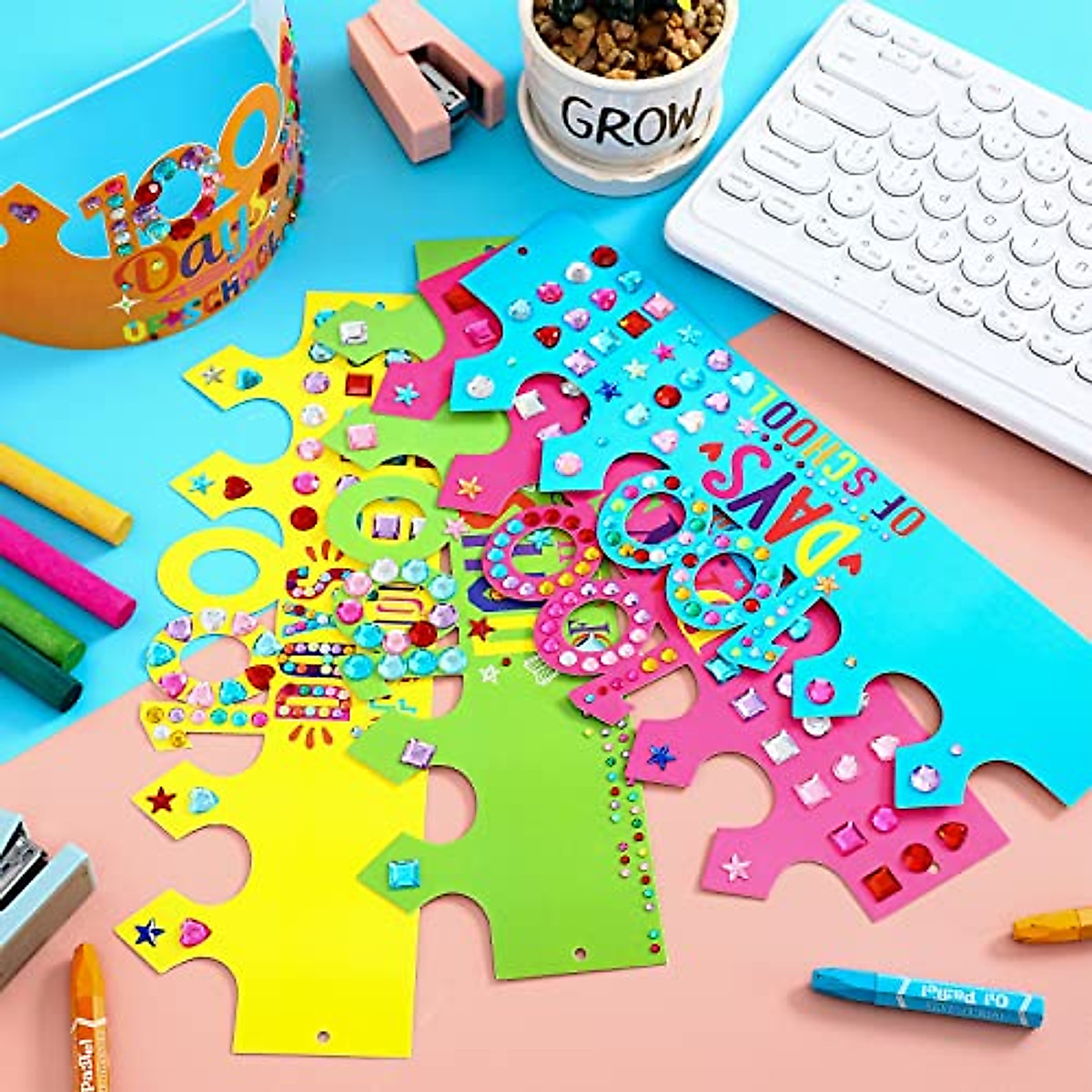 30 Pcs 100 Days Paper Crowns, 100 Day of School Rhinestones Paper Crowns for Kids 100 Days of School Decorations Party Hats for 100th Day Celebration Party Favors Supplies Classroom Decorations