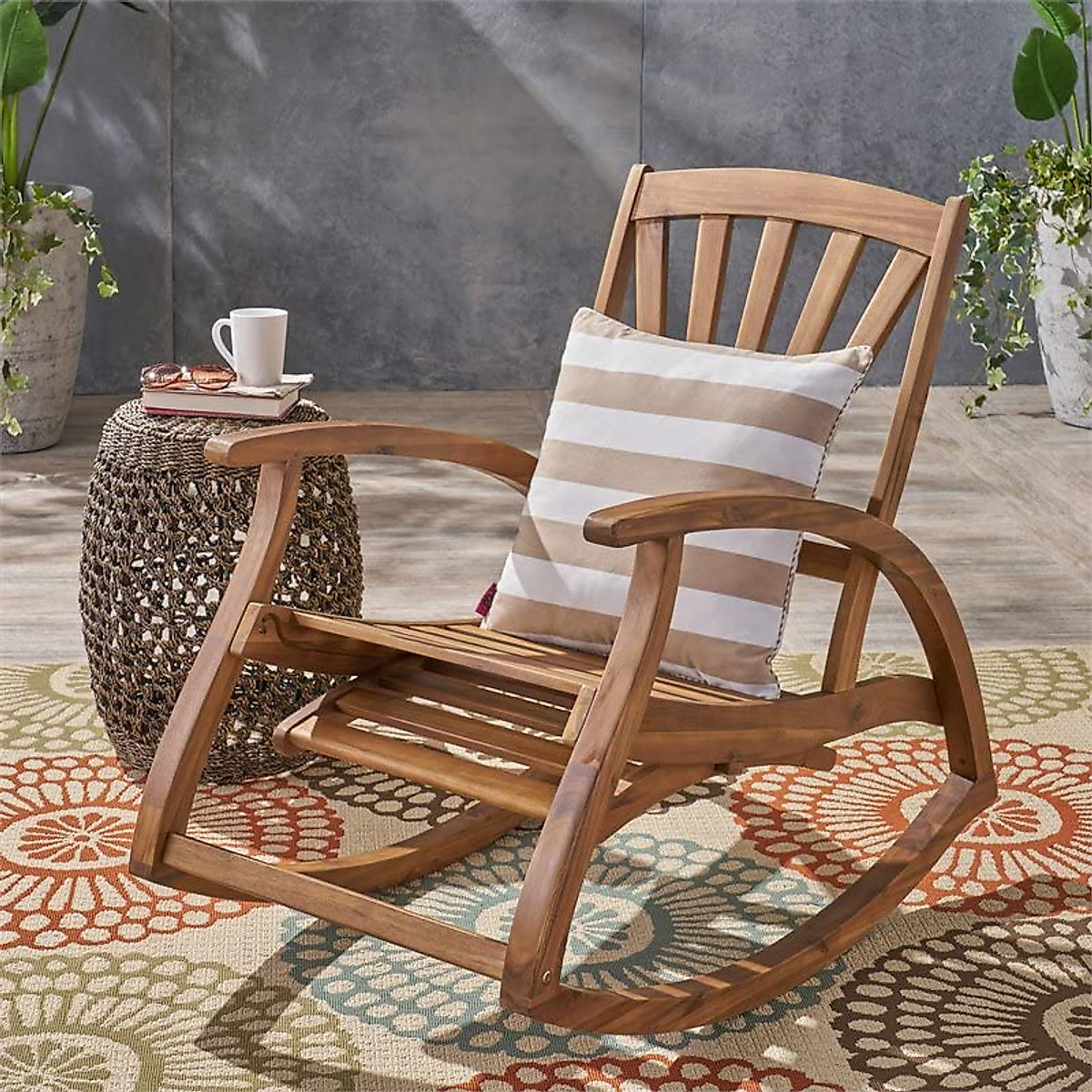 Afuera Living Outdoor Acacia Wood Rocking Chair with Footrest Teak