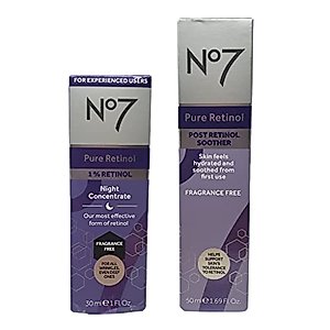 No. 7 No 7 Pure Retinol Skincare Bundle - Contains Pure Retinol Night Concentrate (1 fl oz) and Post Retinol Soother (1.69 fl oz) - No 7 Pure Retinol Fragrance Free Beauty Set, 2 Piece Set
