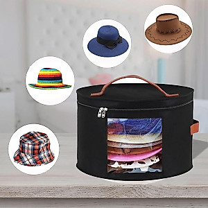 Memfish Hat Box-Hat Boxes for Women Storage Travel Hat Box Large Round Hat Carrier Case Organizer Wide-Brim Cowboy Men Cowboys Caps Clothes Closet Storage Foldable Hat Box with Lids(Black)