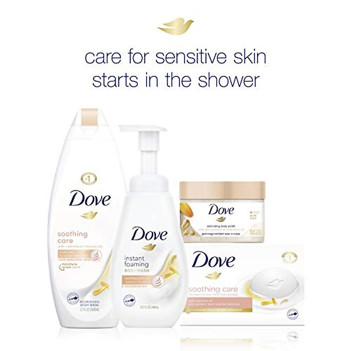 Dove Moisturizing Beauty Bar Soap For Sensitive Skin with Calendula Oil Effectively Washes Away Bacteria, Hydrating and Replenishing Skin Care 3.75 oz 14 Bars