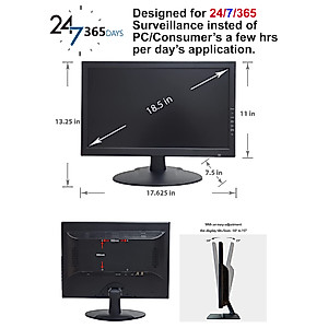 1stPV 18.5” 16:9 Wide Screen Security Monitor with HDMI VGA & BNC Inputs and BNC Output Audio Video Display Built-in Speakers, Work with Analog Security Cameras Directly in Addition to DVR/NVR & PC