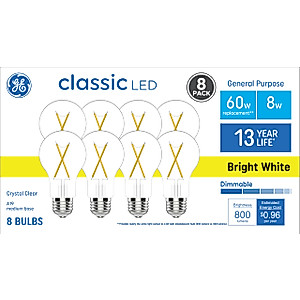 GE Classic LED Light Bulbs, 60 Watt, Bright White, A19 Bulbs (8 Pack)