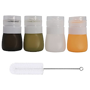 Ksooly 4-Pack 1.3Oz. Squeeze Salad Dressing Bottles with Cleaning Brush, Small Salad Dressing Container to Go, Portable Sauce Condiment Bottles, Food-grade Silicone, BPA Free